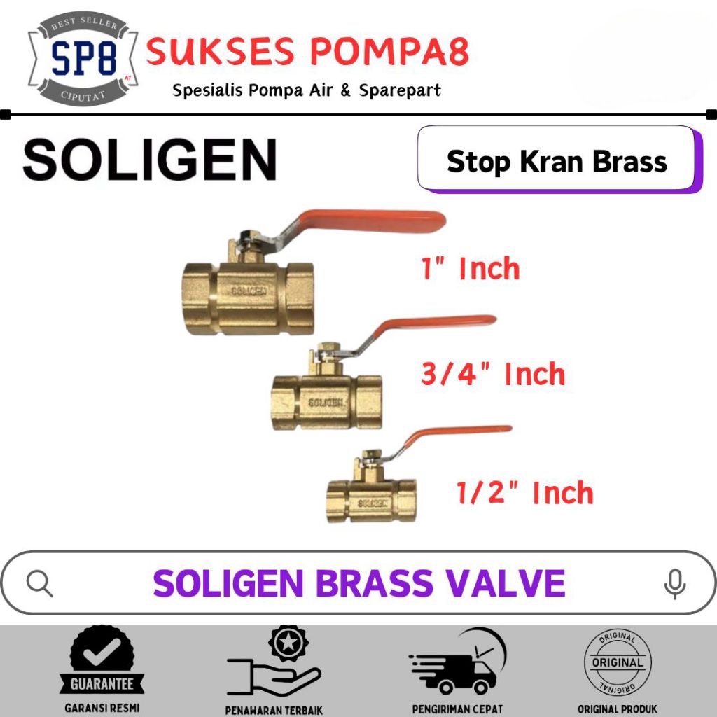 Jual Brass Ball Valve Soligen / Stop Kran kuningan Soligen 1/2" / 3/4" / 1" - 1/2" | Shopee ...