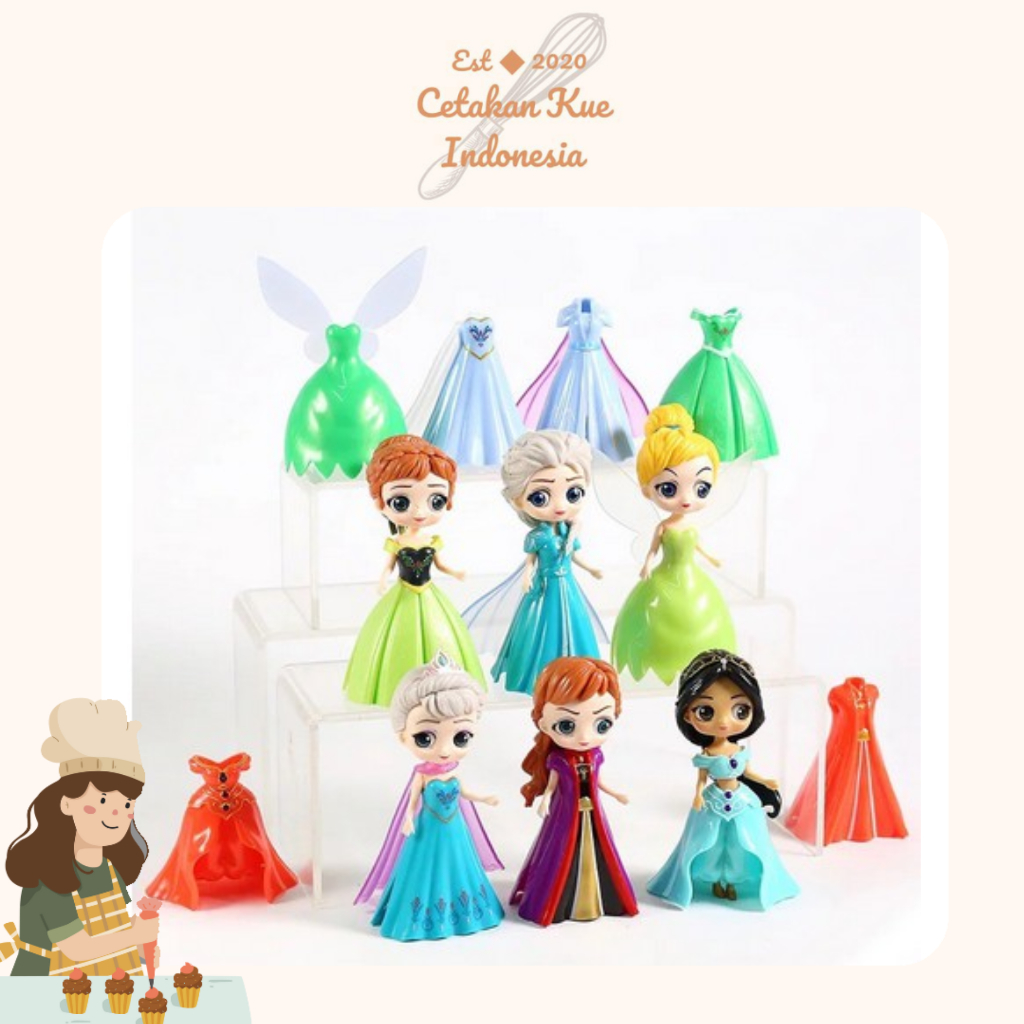 Jual {CKI} Miniatur Princess Set Anna, Elsa, Tinker Bell, Jasmine, Snow ...