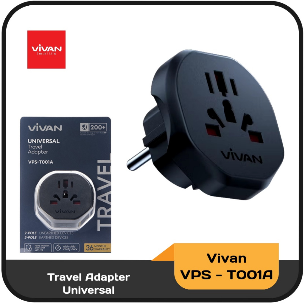 Jual Steker Travel Adapter Vivan VPS-T001A - Black | Shopee Indonesia