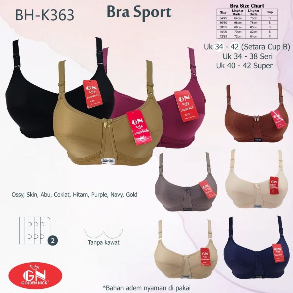 Jual Golden Nick Sport Bra SK 363 BH Busa Tipis cup B, tanpa kawat 34 ...