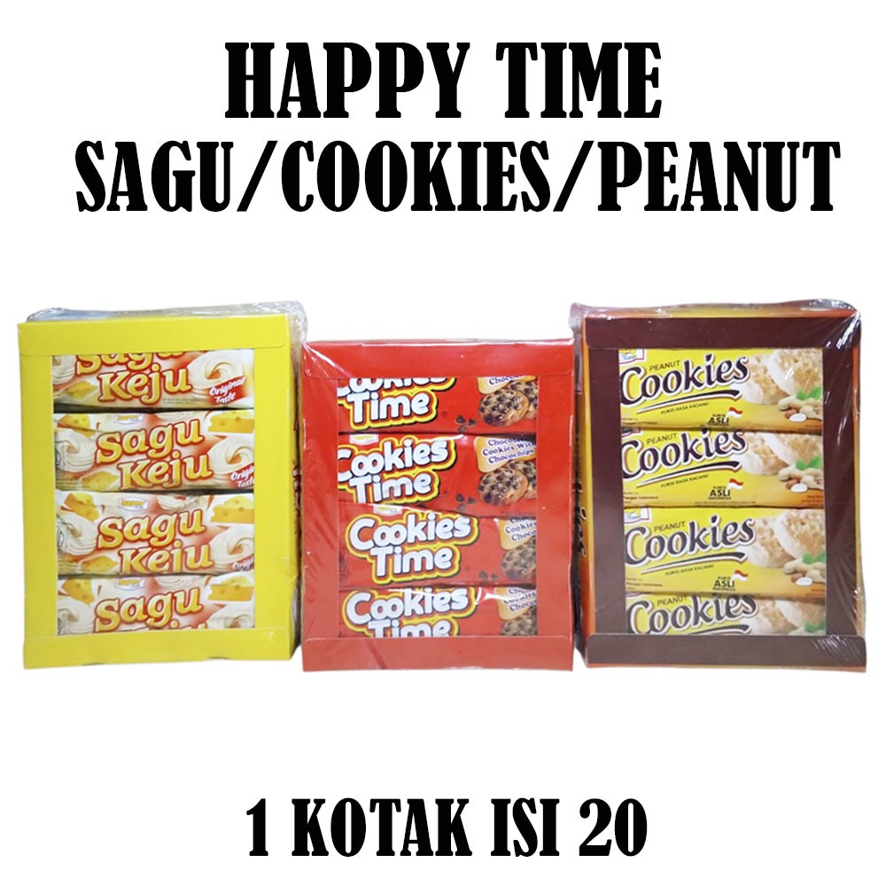 Jual HAPPY TIME COOKIES TIME / PEANUT COOKIES / SAGU KEJU KOTAK ISI 20 ...