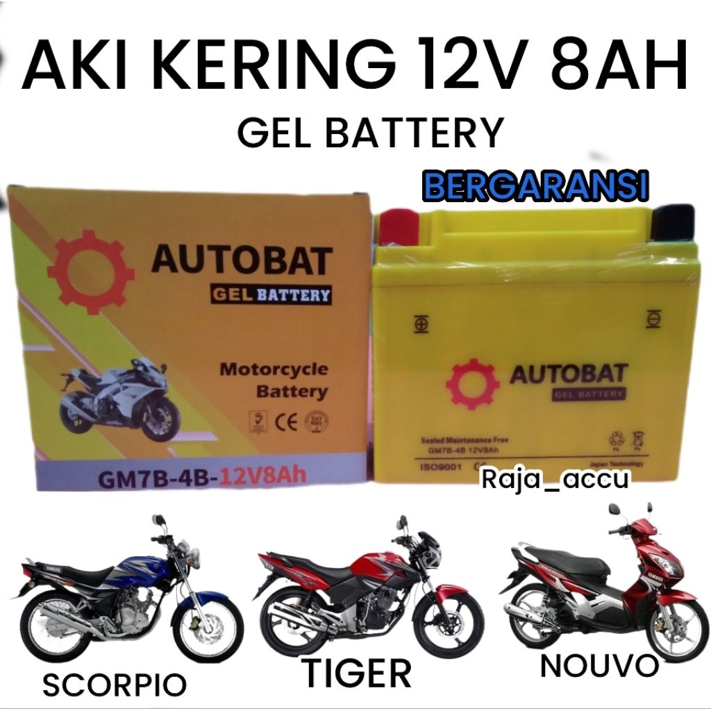 Jual AKI MOTOR SCORPIO, TIGER, NOUVO, AUTOBAT GM7B-4B 12V 8AH/ MOTOBATT ...
