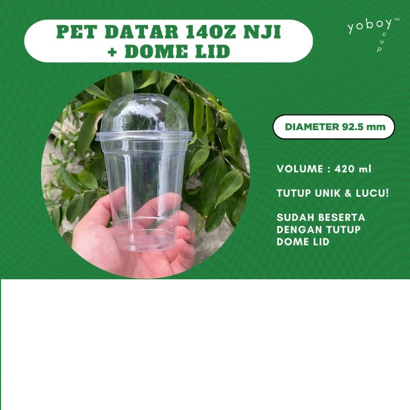 Jual CUP PET DATAR 14oz NJI + TUTUP FLAT LID/STRAWLESS LID/DOME LID ISI ...