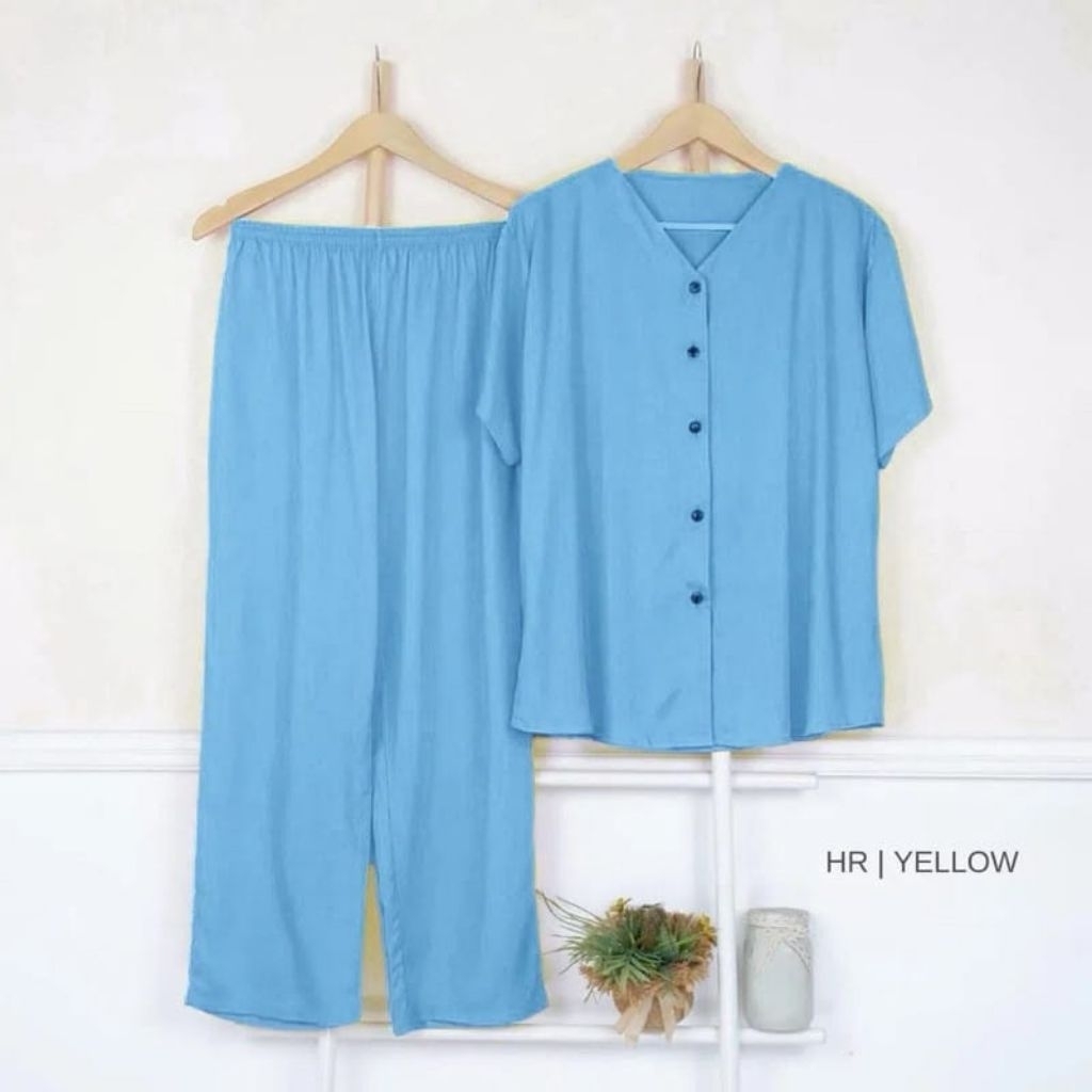 Jual one set kemeja piyama bahan rayon lengan pendek celana panjang ...
