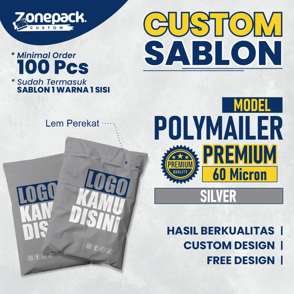 Jual Sablon Plastik Polymailer Silver PREMIUM 60 Micron | Sablon 1 ...