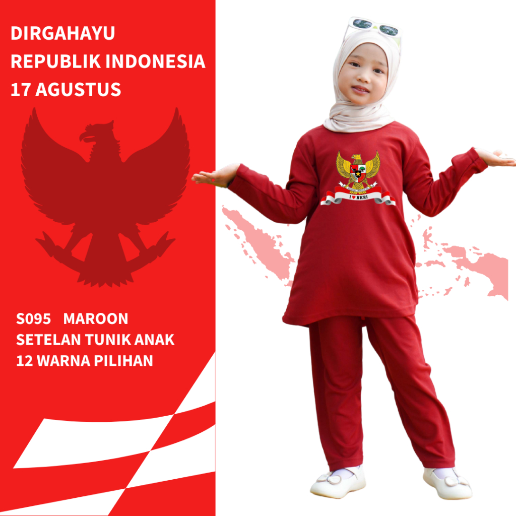 Jual Hirihita S095 Setelan Muslim Tunik One Set Panjang Merah Putih ...