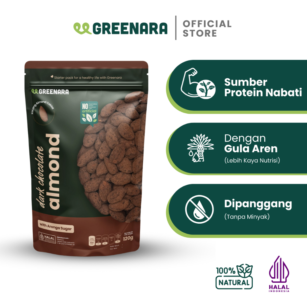 Jual Greenara Natural Dark Chocolate Almonds 120gr Low Calorie (160cal ...