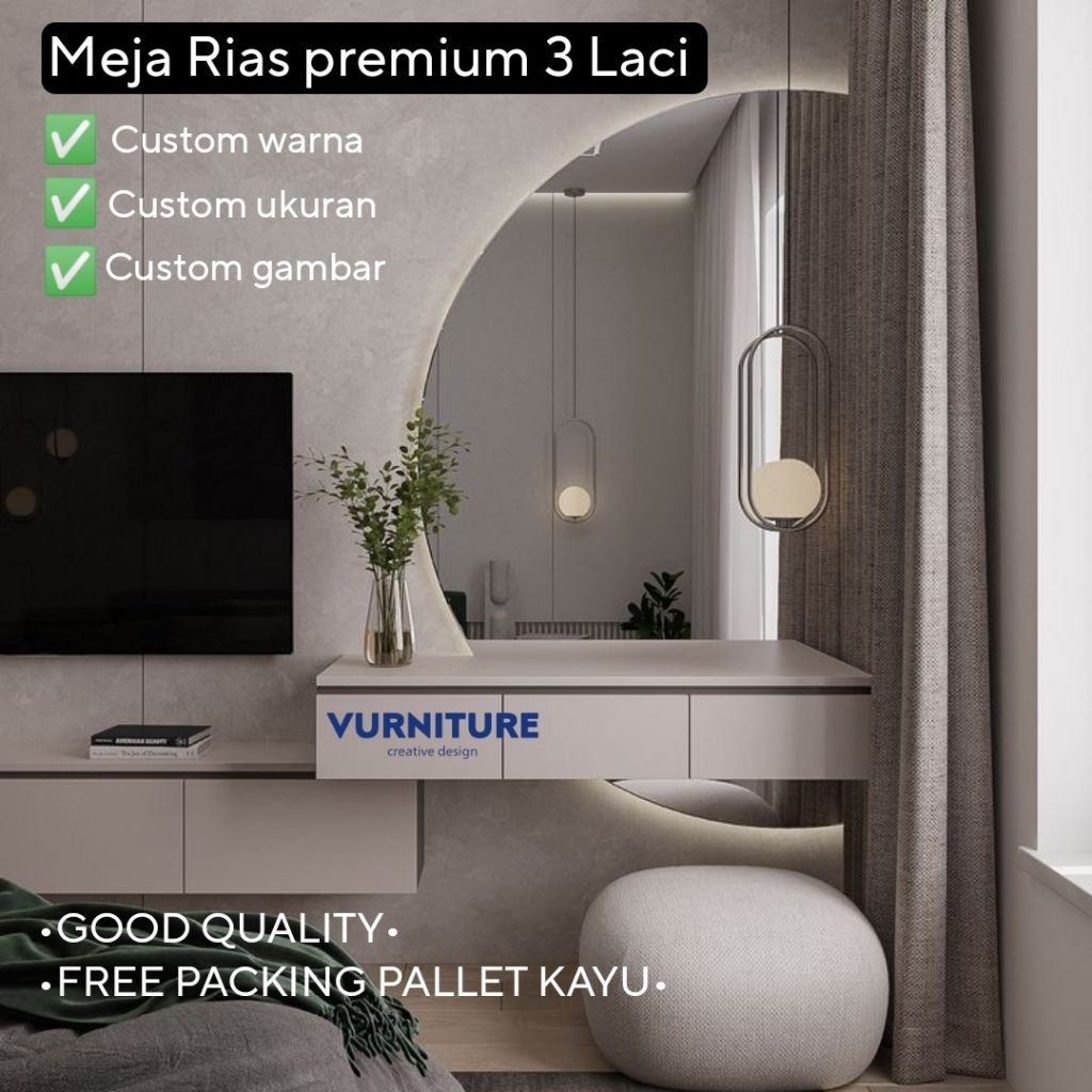 Jual Meja rias PREMIUM MR100 3 LACI - Putih Kombinasi minimalis ...