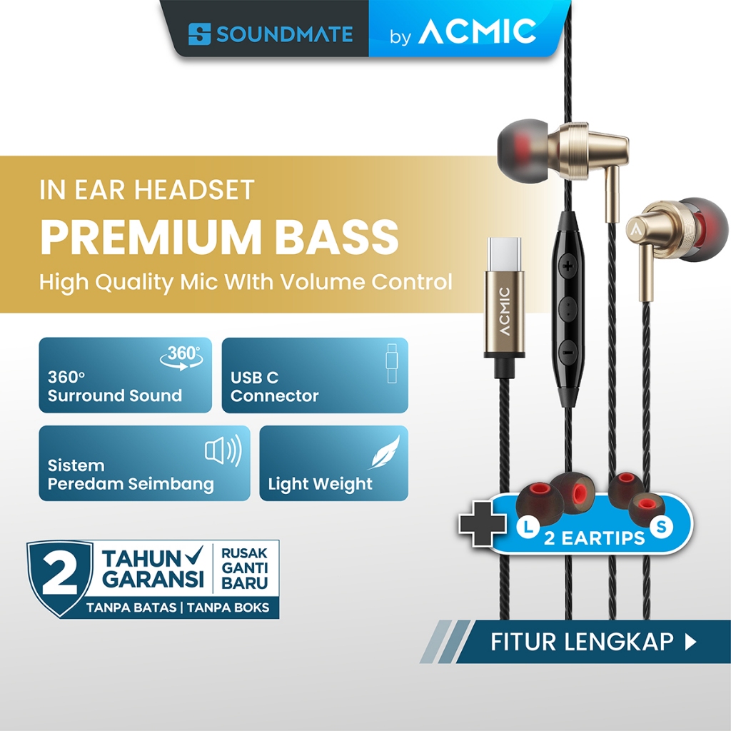 Jual ACMIC ELITE In-Ear Headset Type C Earphone Earbuds Stereo with Mic ...