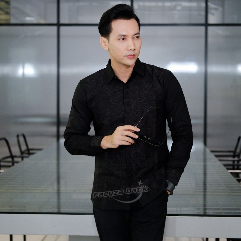 Jual Faeyza Batik Motif BERATA Hitam Atasan Kemeja Beju Batik Pria Slimfit Lengan Panjang Pendek ...