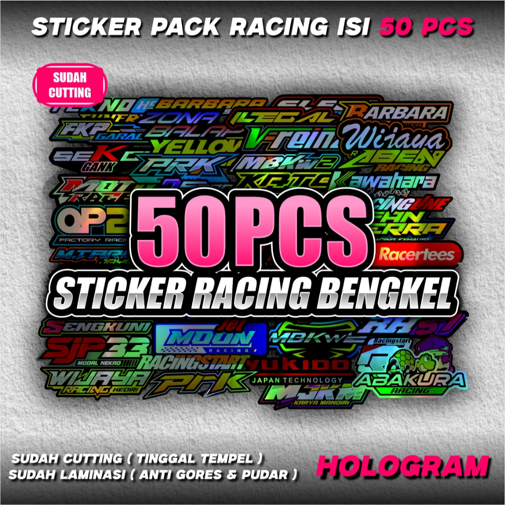 Jual Isi 50 Lembar Sticker Racing Hologram Sticker Pack Sticker Sponsor ...