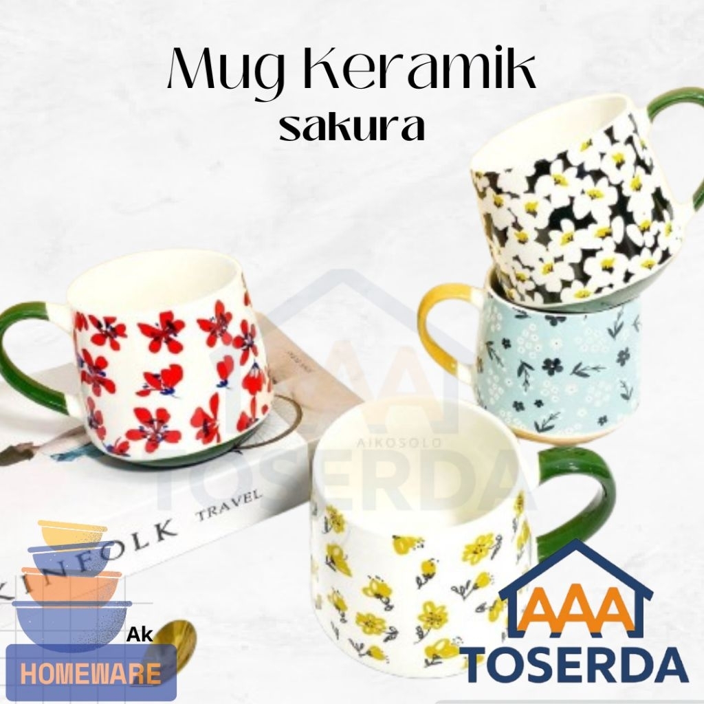 Jual AAA Toserda | Mug Keramik Sakura Tiara – Mug Aesthetic Motif Bunga ...