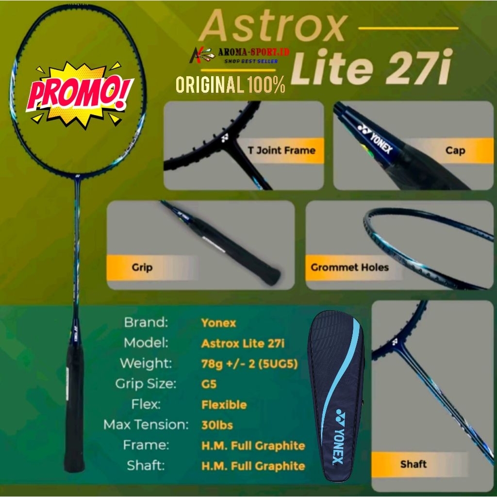 Jual RAKET BADMINTON BULUTANGKIS YONEX ASTROX LITE 27i ORIGINAL SIAP PAKAI BONUS TAS COVER ...