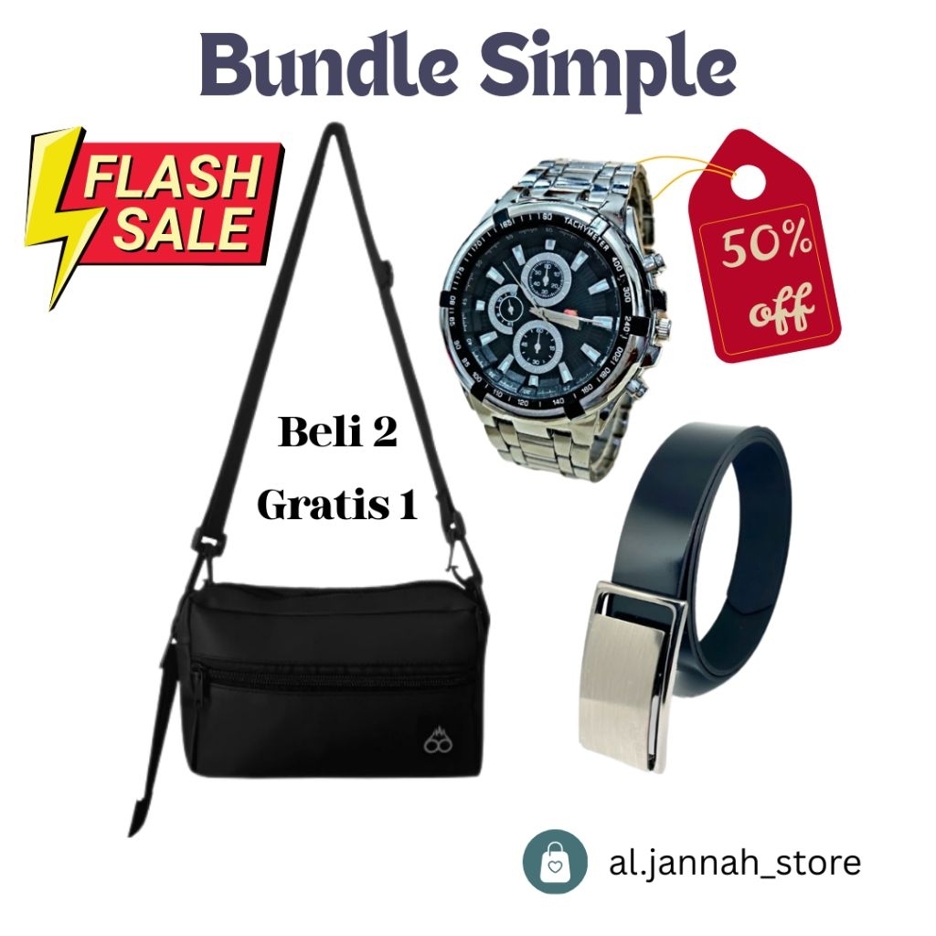 Jual [BUNDLE SIMPLE PRIA] TAS SELEMPANG ANTI AIR SLINGBAG WATERPROOF DENGAN JAM TANGAN RANTAI ...