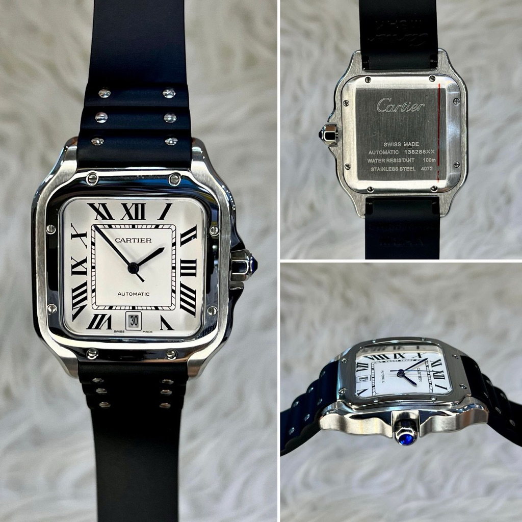 Jual jam tangan automatic pria silver hitam rubber cart santo matic D ...