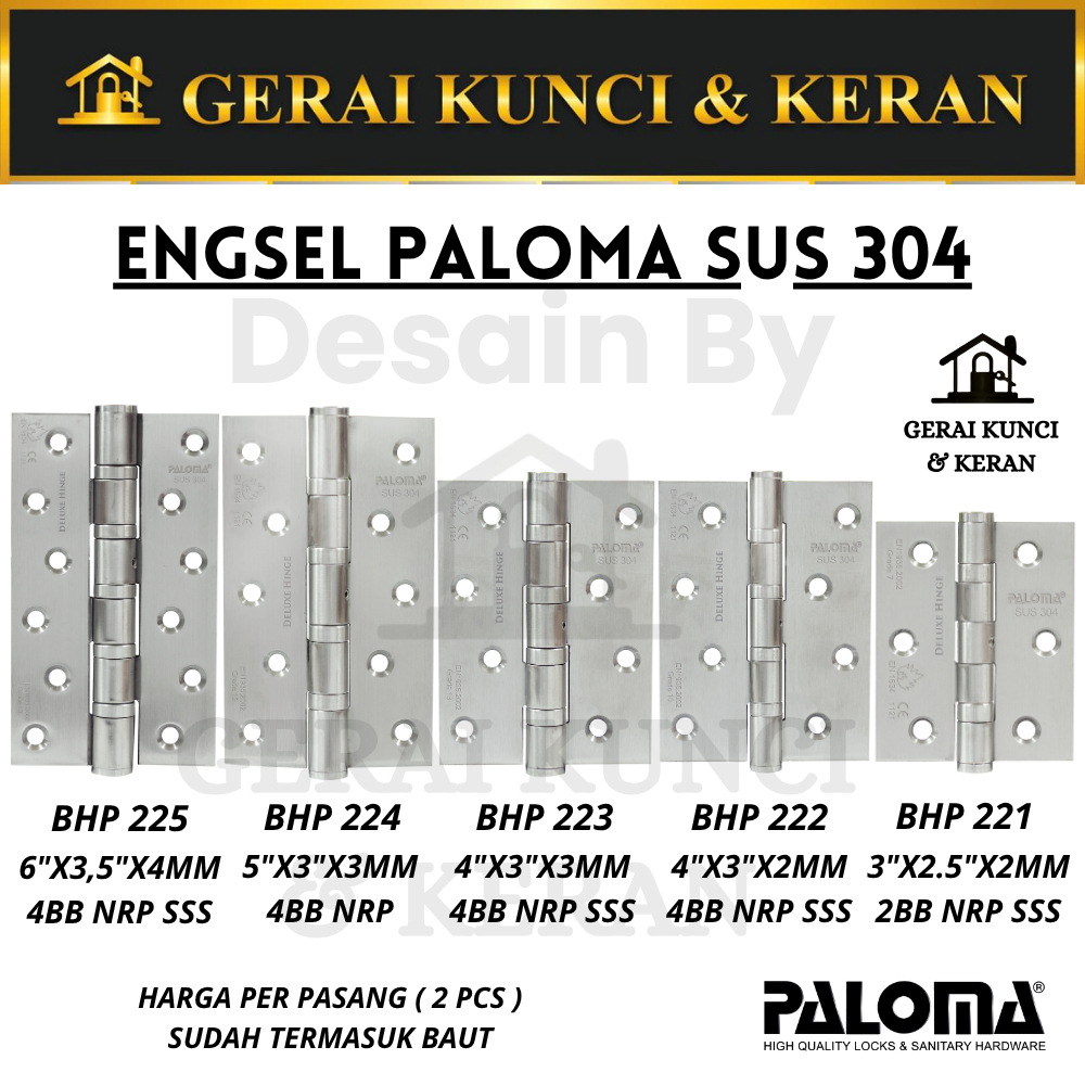 Jual PALOMA BHP 221 222 223 224 225 Engsel Pintu Jendela Kupu Butt Hinge Butterfly Stainless SUS ...