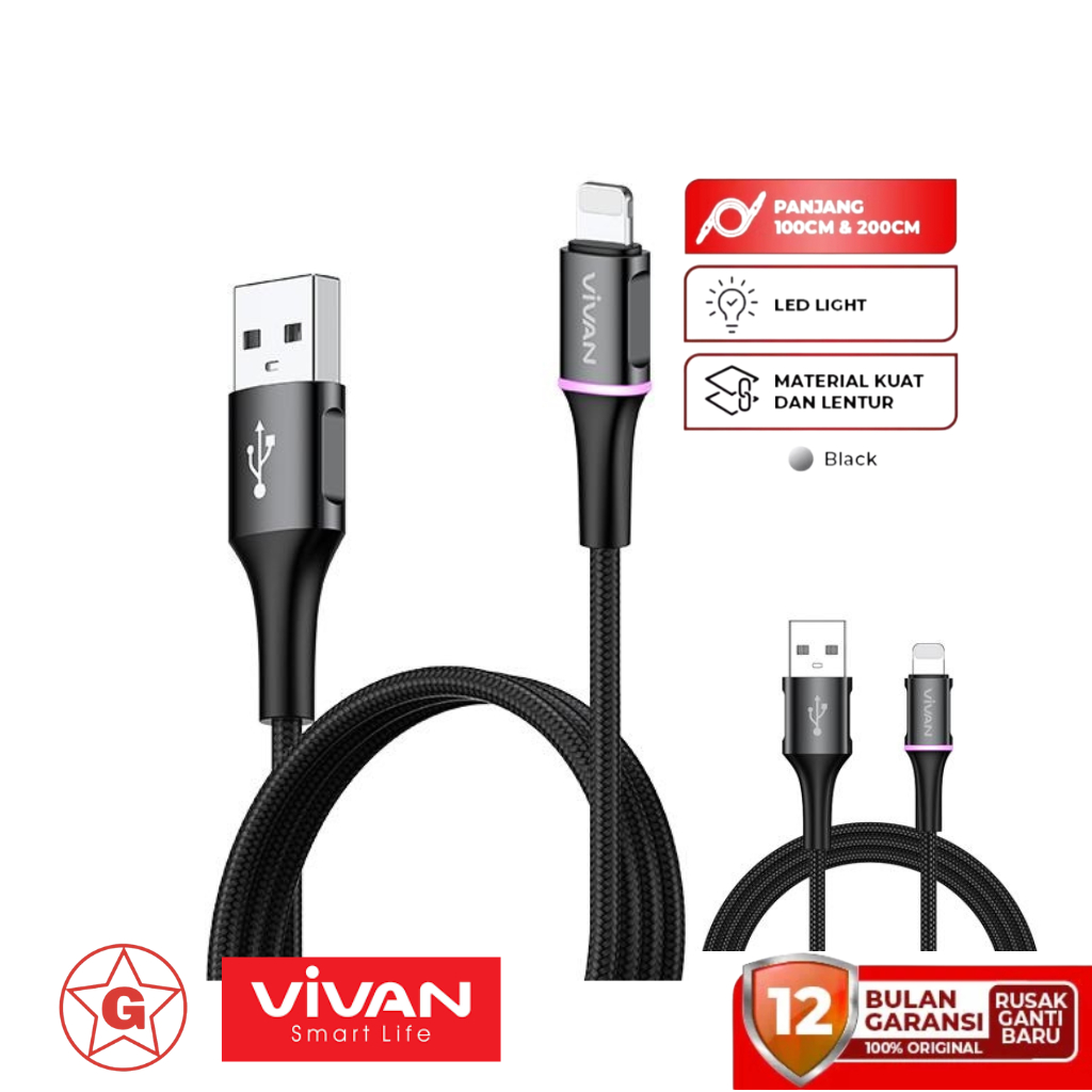 Jual Vivan VDL100 Kabel Data USB to Lightning iPhone 2.4A Fast Charging ...