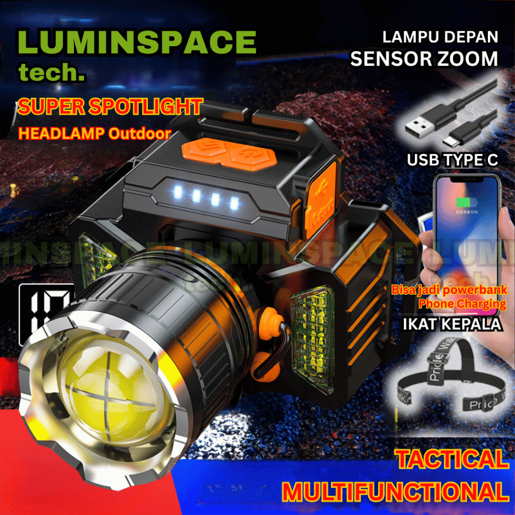 Jual SENTER KEPALA LED 70W COB LED LASER MULTIFUNGSI SUPER SPOTLIGHT ZOOM SENSOR TYPE-C ...