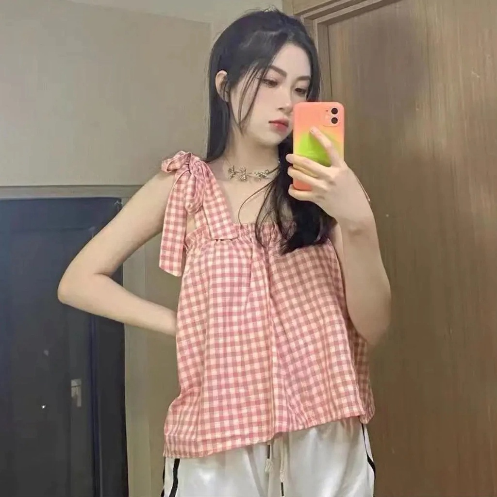 Jual 99kOutlet Korean Blouse Sleve Less Tartan Atasan Tanpa Lengan 1539 ...