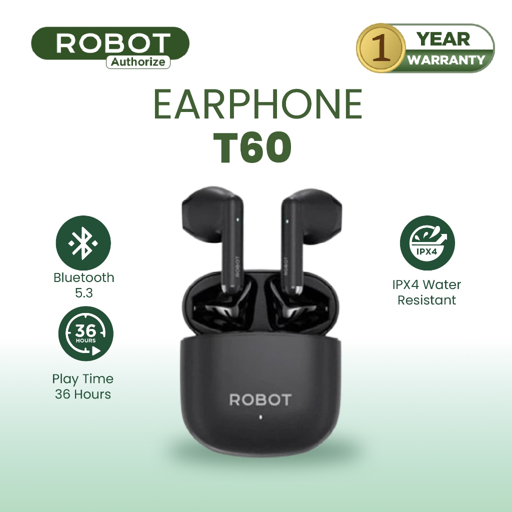 Jual ROBOT T60 TWS Earbuds Wireless Bluetooth 5.3 Pemakaian 36 Jam ...
