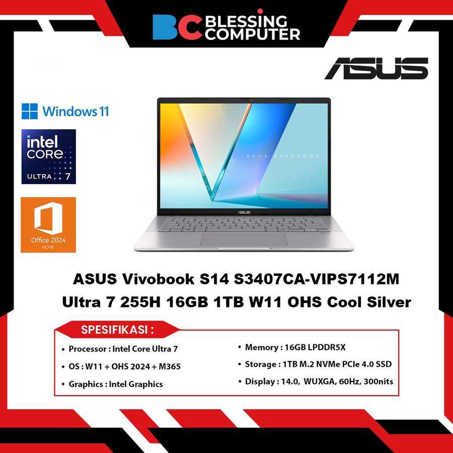 Jual ASUS Vivobook S14 S3407CA VIPS7112M Ultra 7 255H 16GB 1TB W11 OHS ...