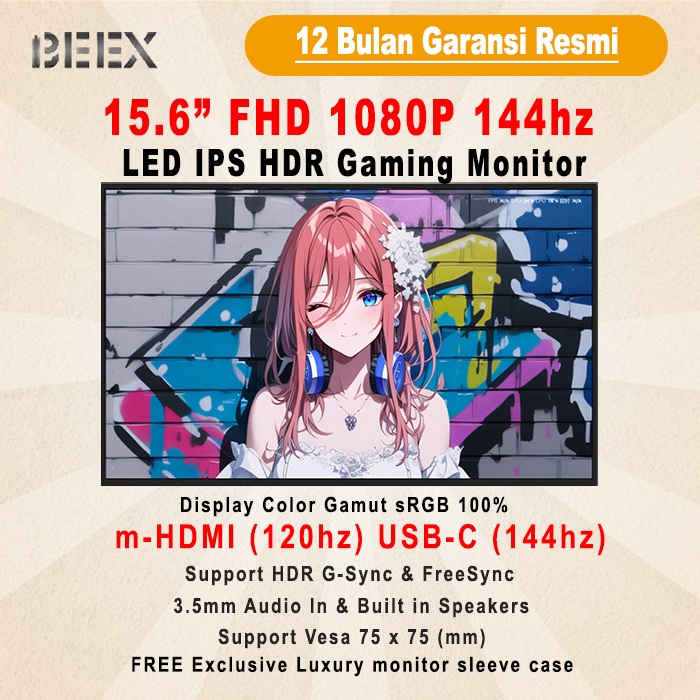 Jual Portable Monitor BeeX 15.6" Premium Gaming 1080P 144Hz Portable ...