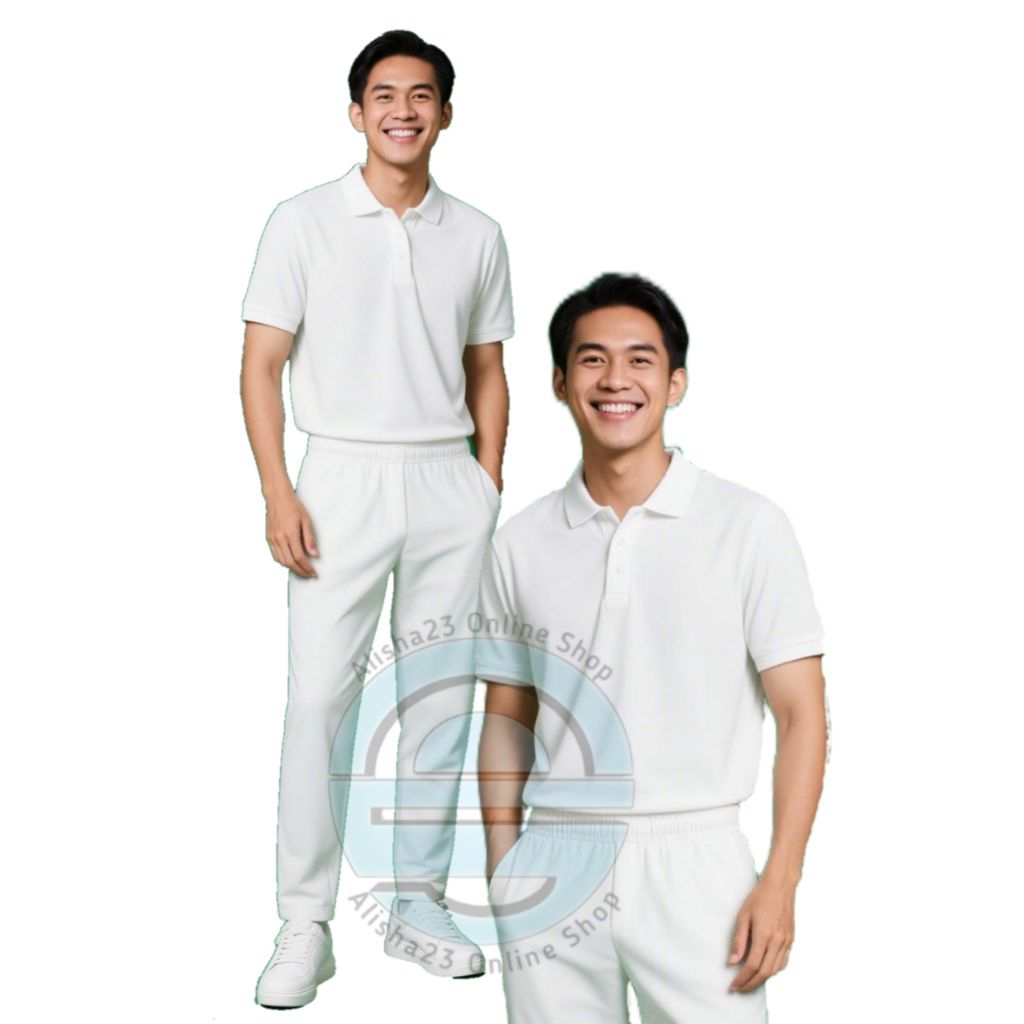 Jual SETELAN KAOS PUTIH BERKERAH LENGAN PENDEK PUTIH POLOS STELAN ...
