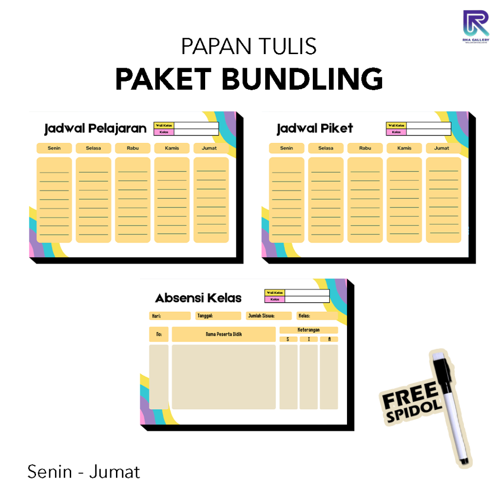 Jual RHA GALLERY Papan Tulis Bundling Jadwal Piket Absensi Aesthetic ...