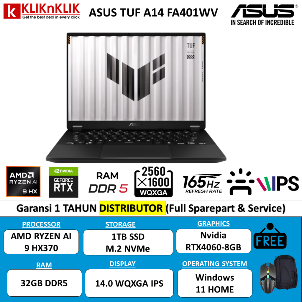 Jual ASUS TUF A14 FA401WV AMD RYZEN AI 9 HX370 32GB DDR5 1TB RTX4060 ...