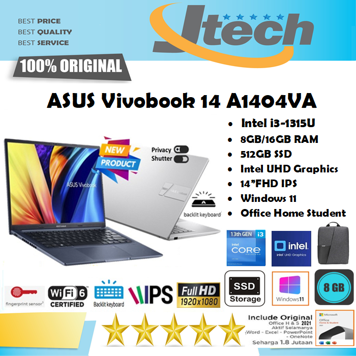 Jual ASUS Vivobook 14 A1404VA i3-1315U 8GB 256/512GB SSD 14"FHD Win11 ...