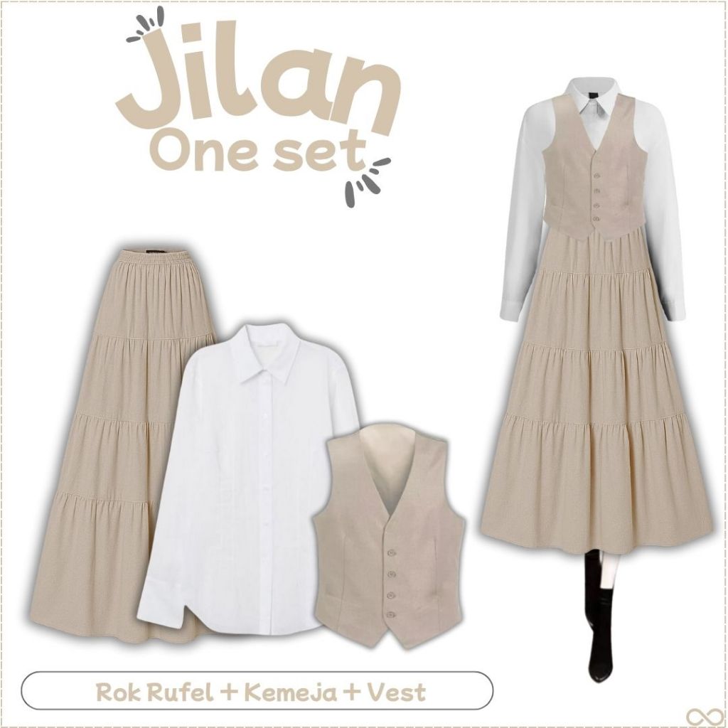 Jual Jilan One Set Vintage Terbaru (Kemeja Katun, Rok, Vest Coksu) OOTD ...