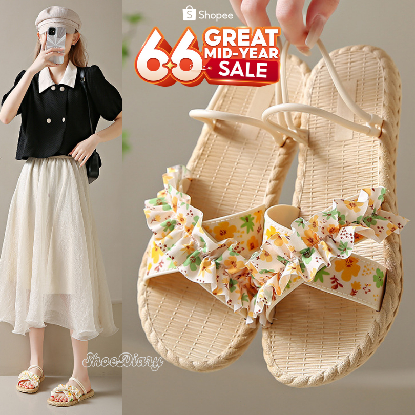 Jual ShoeDiary Jamie - [READY COD] Sandal Wanita 2in1 Bermotif Bunga 2 ...
