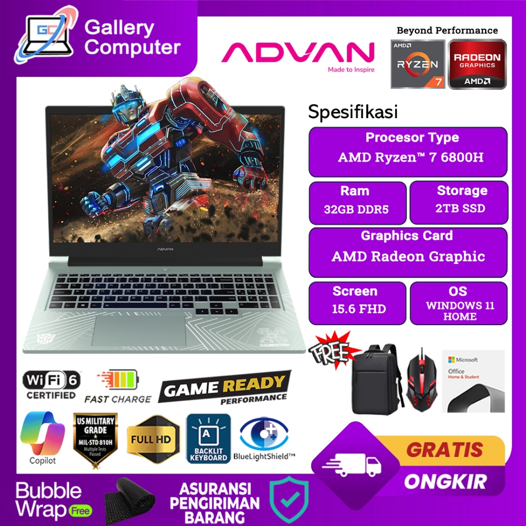 Jual Advan Gaming Pixwar Amd Ryzen 7 6800H Ram 32GB DDR5 2TB SSD 15.6 ...