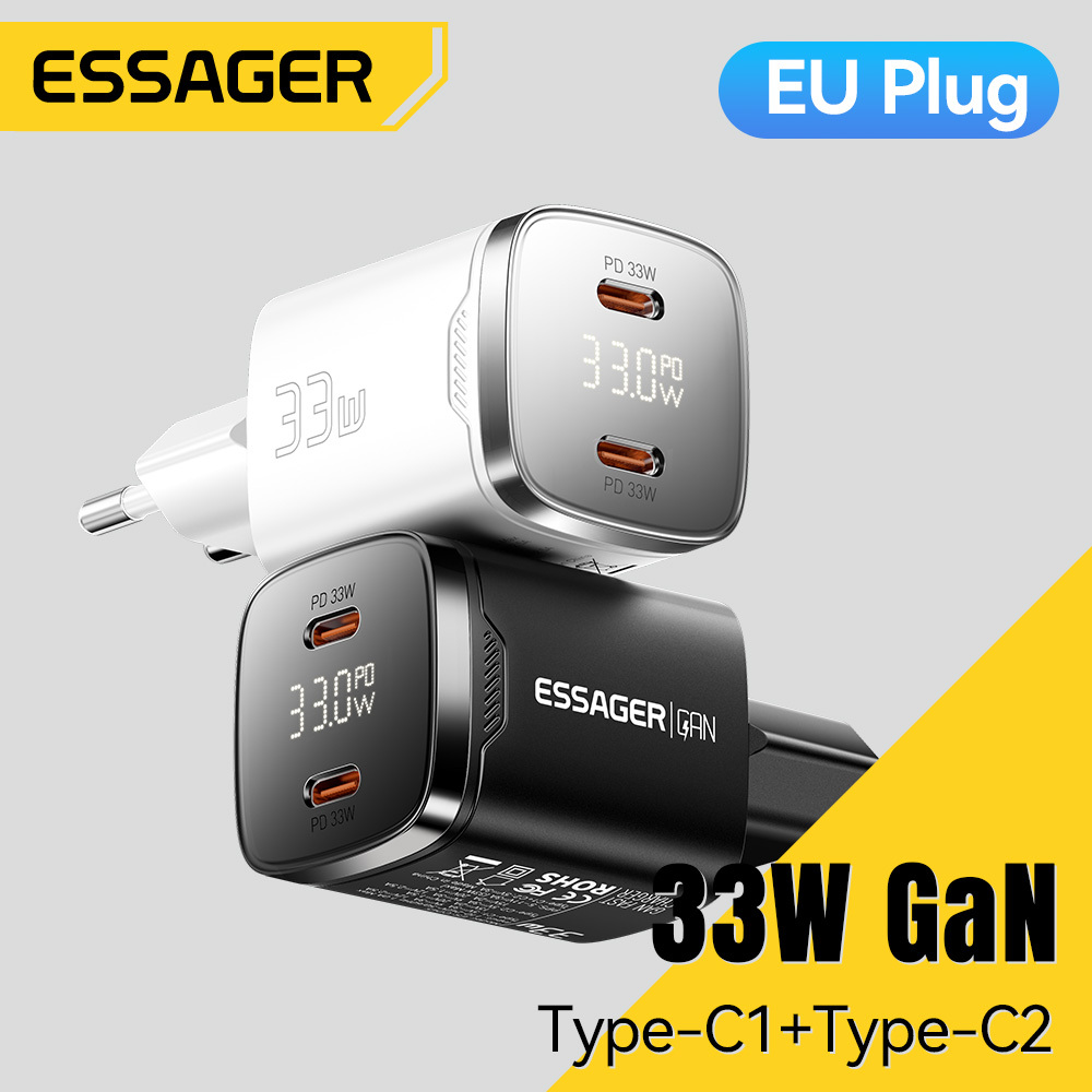 Jual ESSAGER Charger GaN 33W Dual Port Type-C Compact Cepat dengan Display Digital | Shopee ...