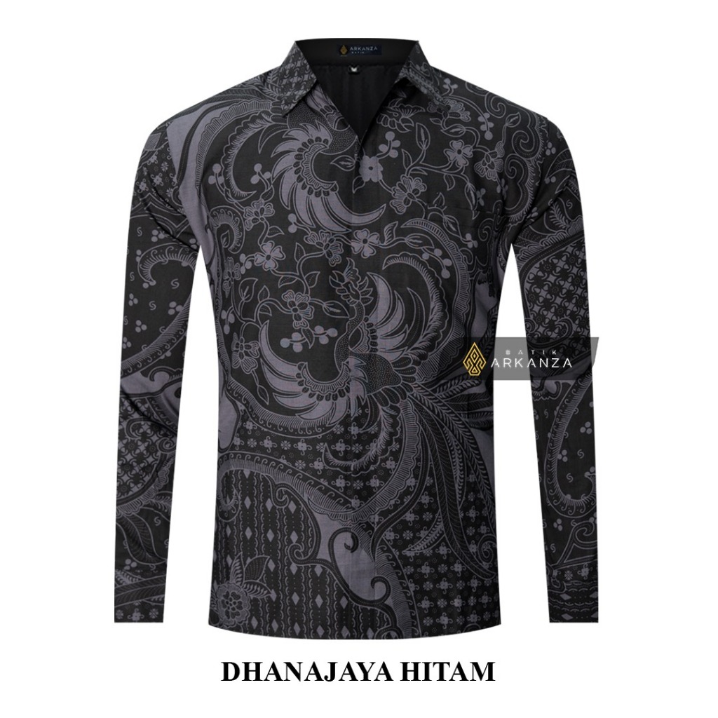 Jual BATIK ARKANZA Motif DHANAJAYA HITAM Hem Atasan Kemeja Baju Batik Pria Cowok Laki Laki ...