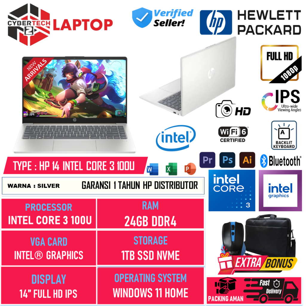 Jual TERBARU Laptop HP 14 Intel Core 3 100U RAM 16GB 1TB SSD 14 Inch ...