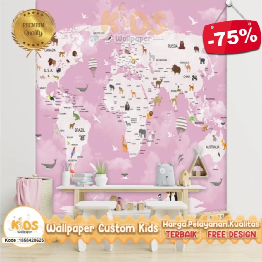 Jual Wallpaper Custom Tema Peta Dunia Anak | Kids | Aimasi Anak ...