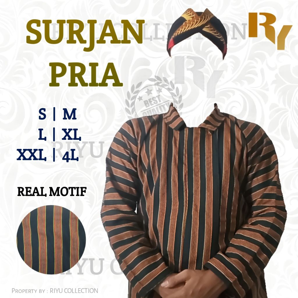 Jual Setelan Baju Adat Lurik Coklat Pria Dewasa | Baju Adat Jawa | Surjan Lurik Pria Dewasa ...