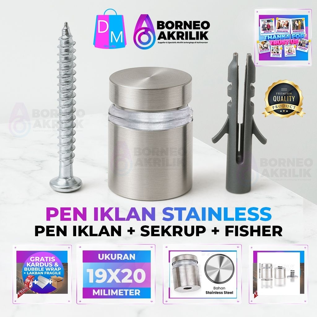 Jual Pen Iklan Stainless Baut Akrilik Kaca Sign Board 19x20mm Fisher ...