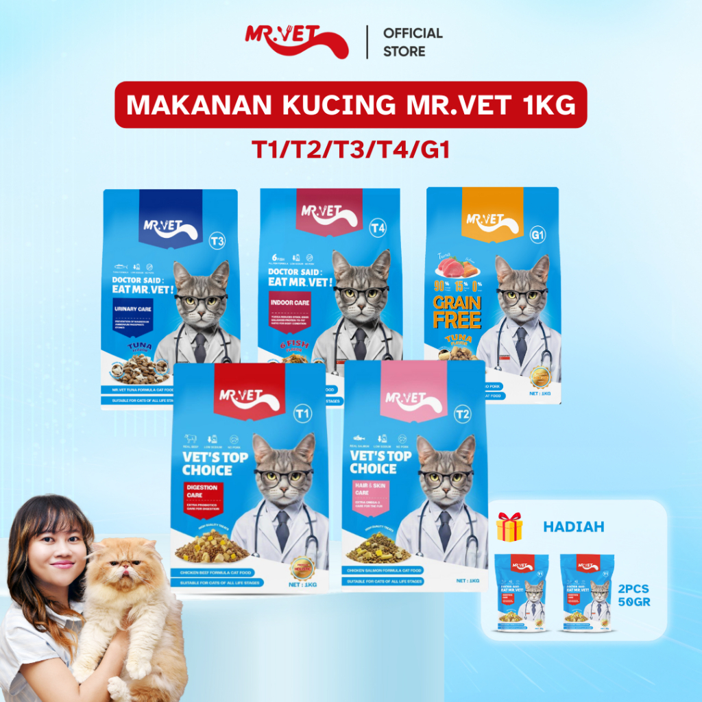 Jual Mr. Vet - Makanan Kucing Kering Mr.Vet 1KG T1 Digestion/T2 Hair ...