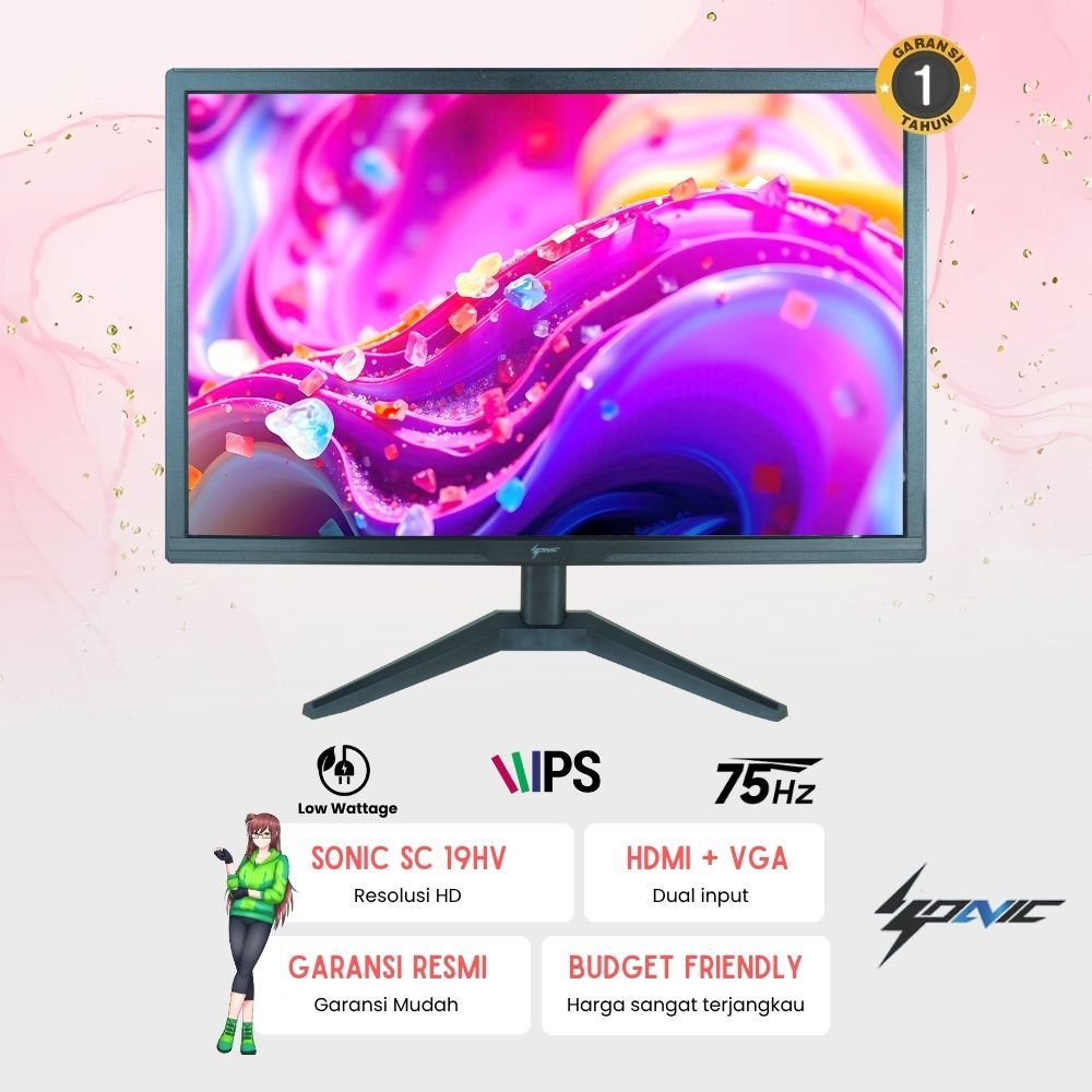 Jual Monitor LED 19 Inch Sonic SC-19HV HD 75Hz 3ms HDMI VGA / Monitor ...