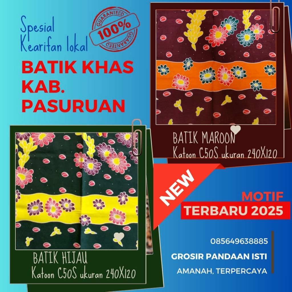 Jual KAIN BATIK HIJAU MAROON KHAS KABUPATEN PASURUAN MOTIF TERBARU 2025 ...