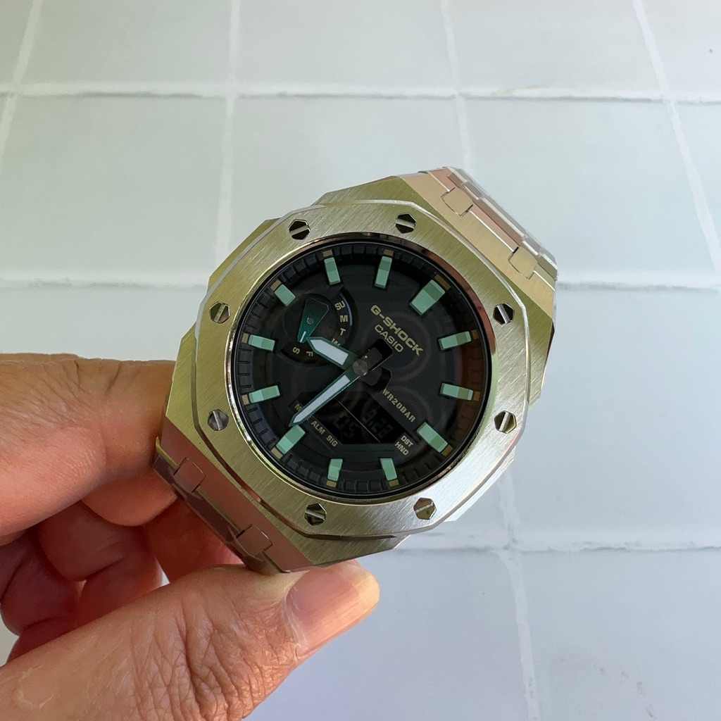 Jual casio ap casio oak silver casio gshock ga2100 custom silver steel gen 3 casio g-shock ga ...