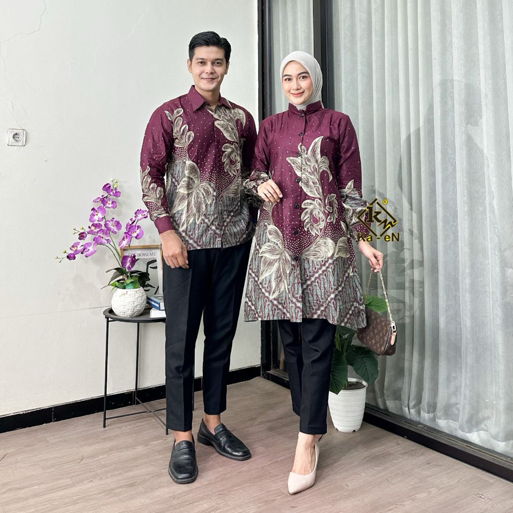 Jual Batik Tunik Couple Modern Set Pakaian Couple Kemeja Batik Pria Premium Baju Batik Couple ...