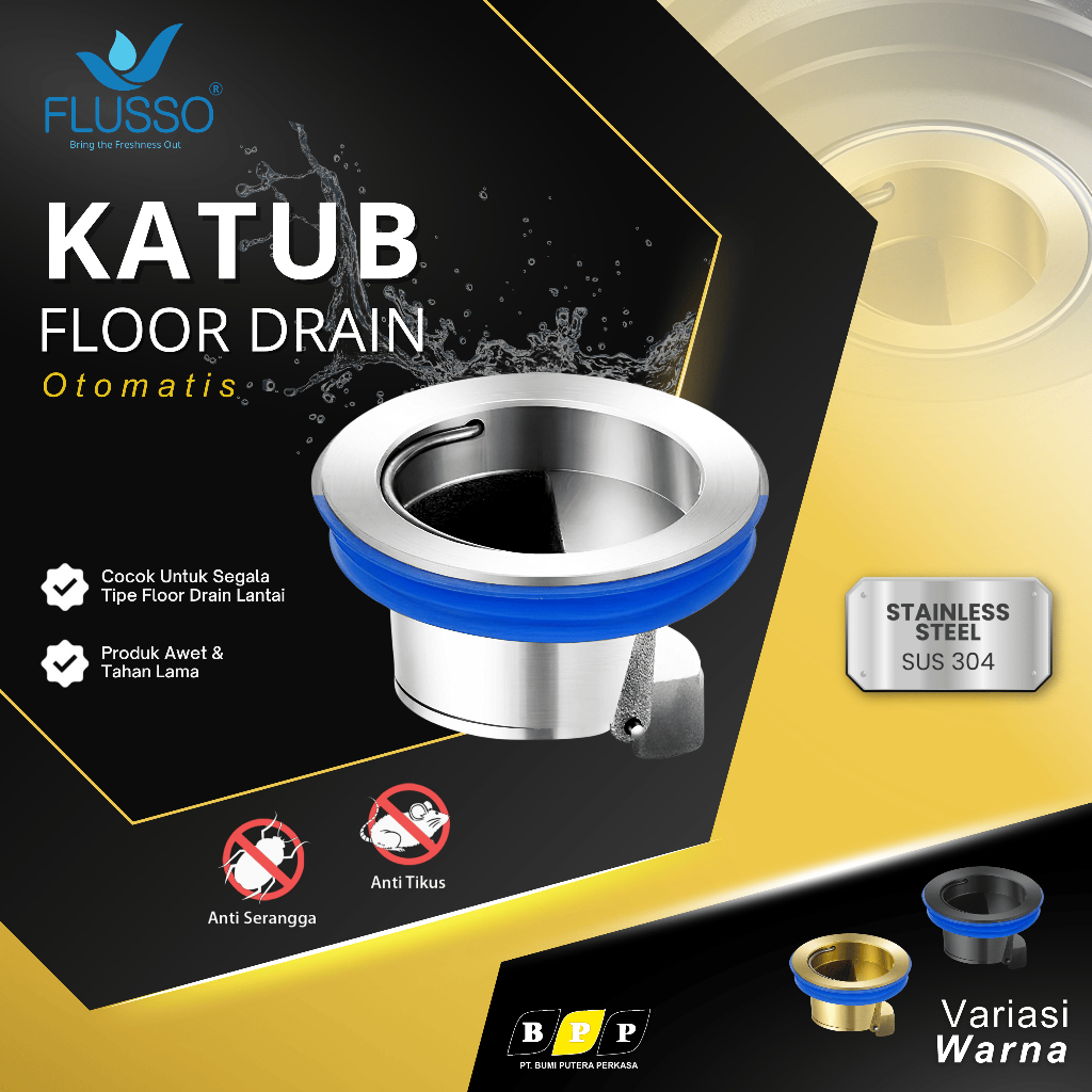Jual FLUSSO Katub Afur Penutup Saringan Air Lantai Kamar Mandi Otomatis ...