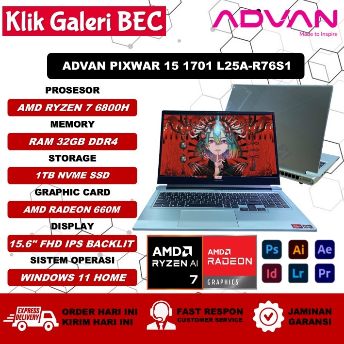 Jual Laptop Gaming Terbaru! Advan Pixwar 15 1701 L25A-R76S1 Amd Ryzen 7 6800H 32GB 1TB 15.6 FHD ...