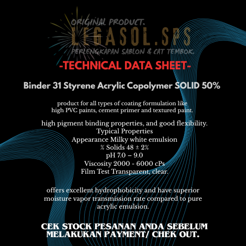 Jual Binder 31 Styrene Acrylic Copolymer SOLID 50% @20Kg. (U/Cat Tembok ...