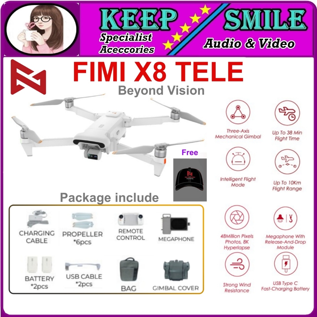 Jual FIMI X8 TELE Drone 4K 48MP Camera 3-axis Gimbal 10km 38 Min Flight Time | Shopee Indonesia