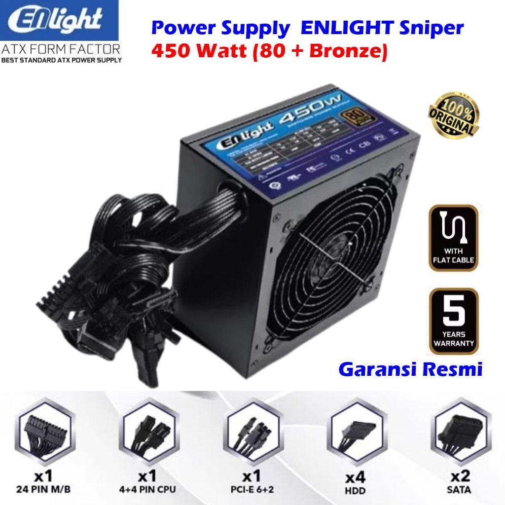 Jual POWER SUPPLY ENLIGHT 450W 80+ BRONZE - POWER SUPPLY ENLIGHT 400W ...