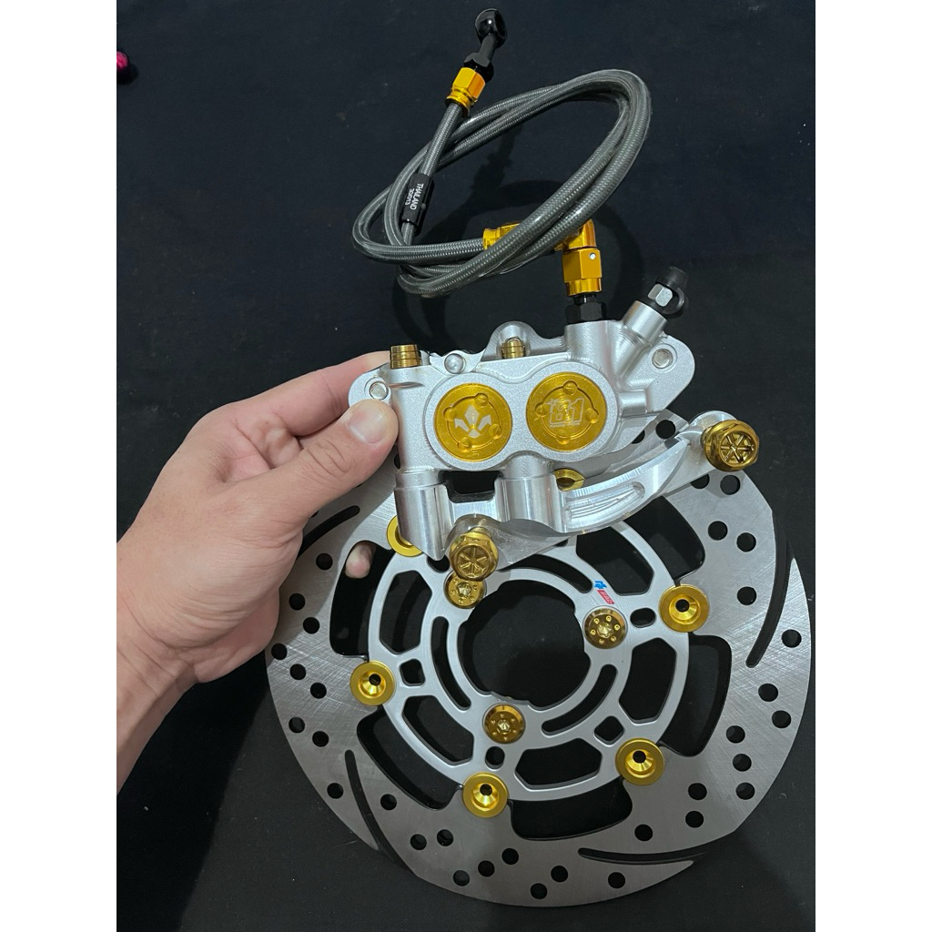 Jual KALIPER MONOBLOK 4 PISTON + SELANG + PIRINGAN LUBANG 3 + BREKET YAMAHA MIO J, MIO GT, MIO ...